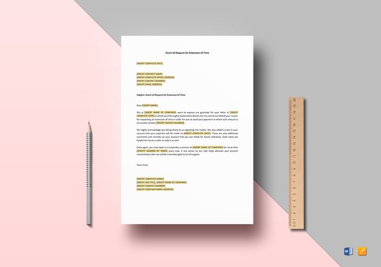 Grant of Request for Extension of Time Template in Word, Apple Pages