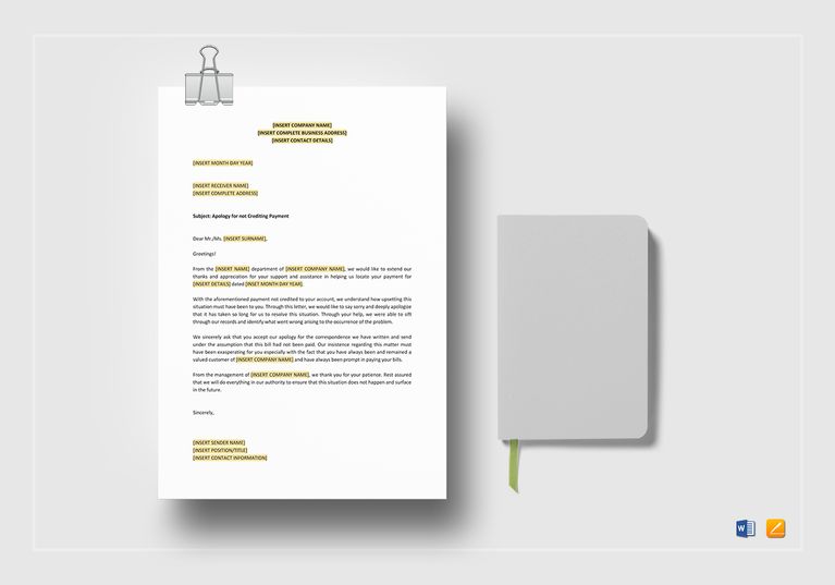Apology for Not Crediting Payment Template in Word, Apple Pages