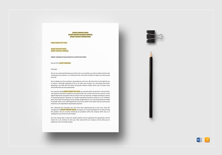 Apology for Accounting Errors and Past Due Notice Template in Word ...