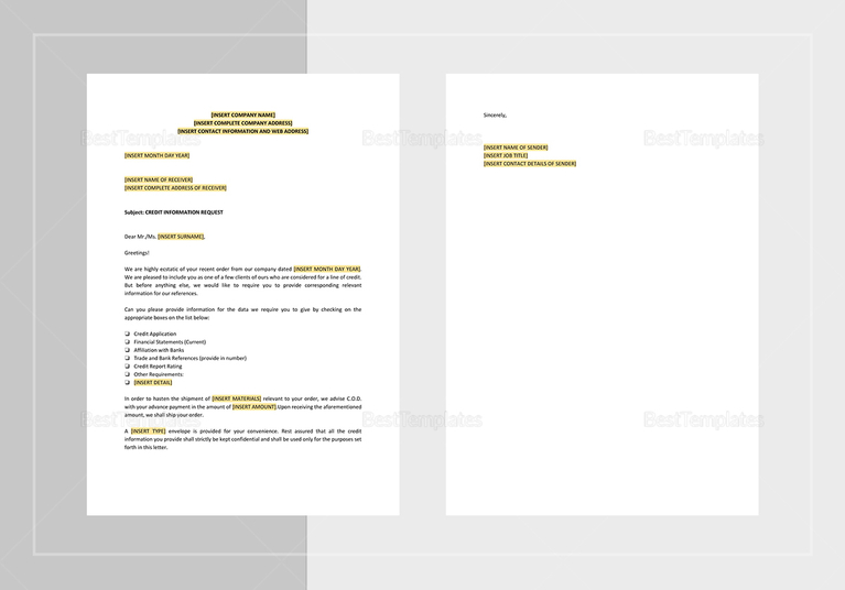 Credit Information Request Template in Word, Apple Pages