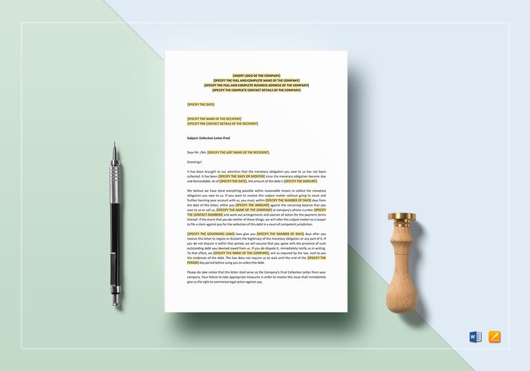 Collection Letter Final Template in Word, Apple Pages