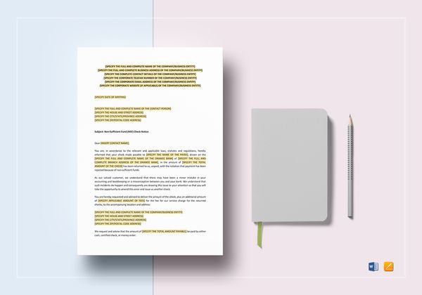 Notice of Check NSF Template in Word, Apple Pages