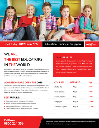 Education & Training Flyer Design Template in Word, PSD, Publisher