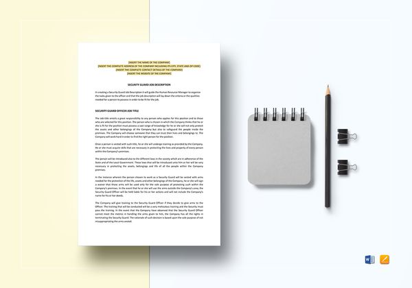 Security Guard Job Description Template in Word, Apple Pages