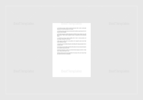 File Clerk Job Description Template in Word, Apple Pages