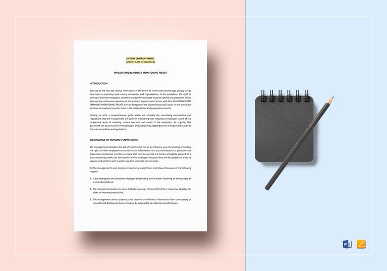Privacy and Employee Monitoring Policy Template in Word, Apple Pages