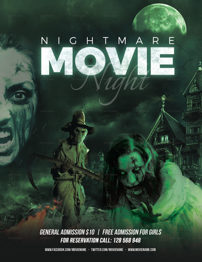 Realistic Horror Movies Night Flyer Design Template in PSD, Word, Publisher