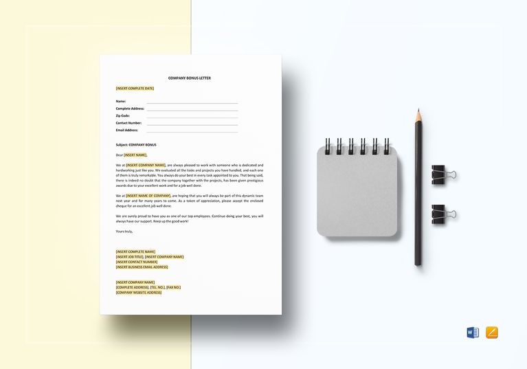 Company Bonus Letter Template in Word, Apple Pages