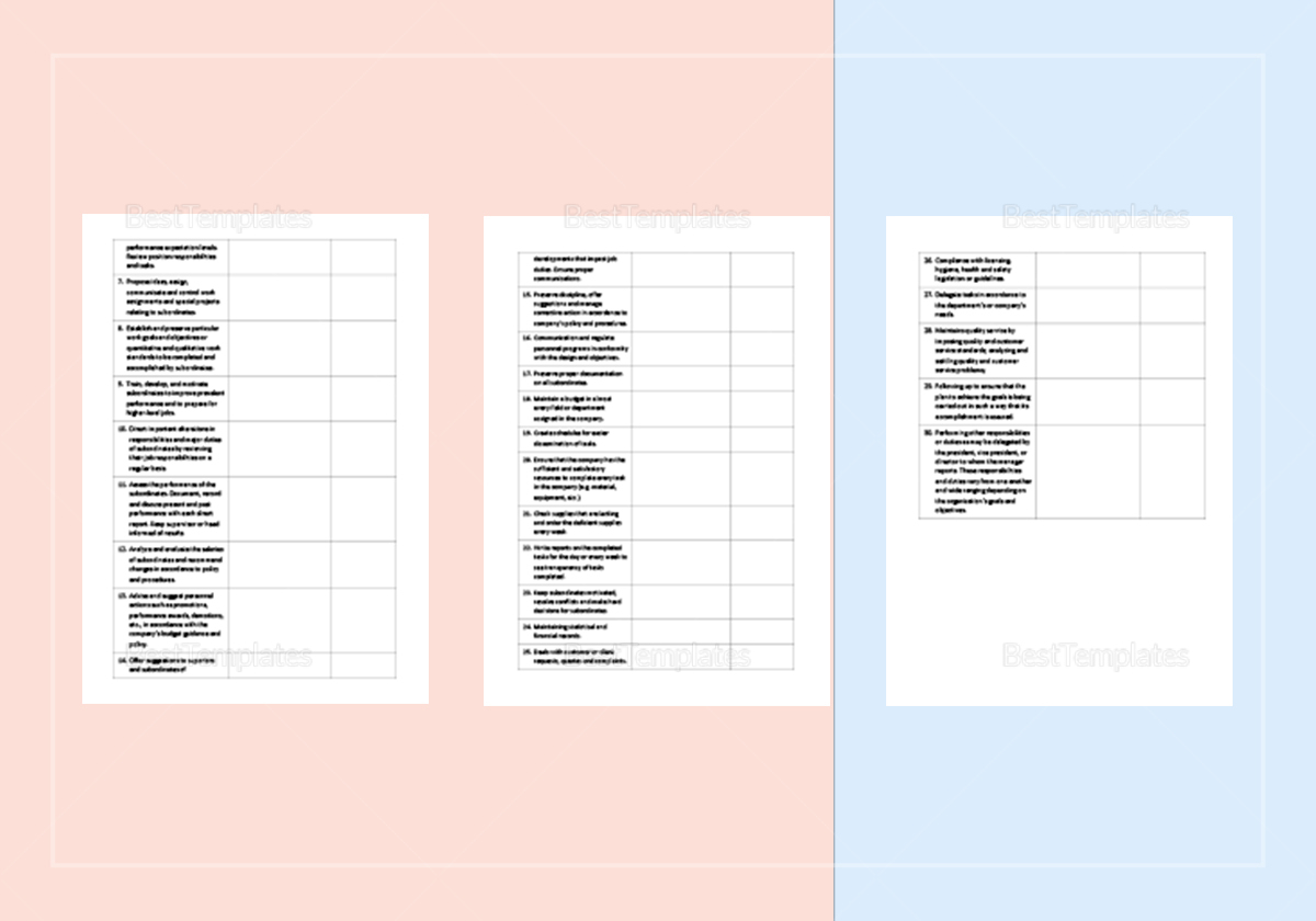 Checklist Routine Managerial Duties Template in Word, Apple Pages