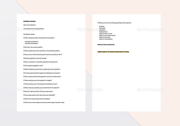 Reference Check Letter Template in Word, Apple Pages