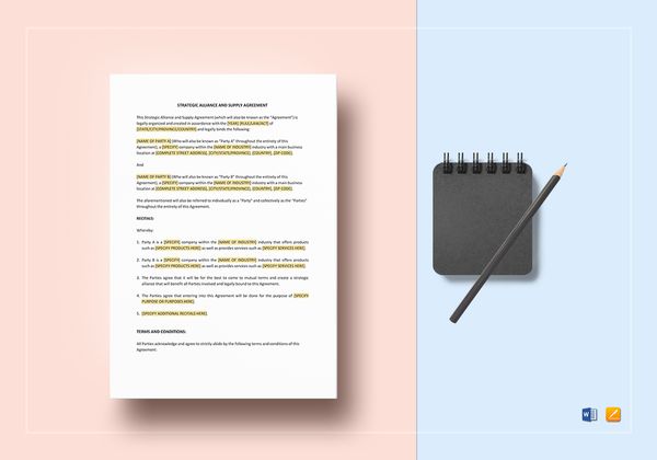 Strategic Alliance and Supply Agreement Template in Word, Apple Pages