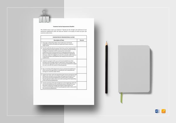 Customer Service Improvement Checklist Template in Word, Apple Pages
