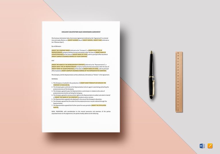 Exclusive Solicitation Sales Commission Agreement Template in Word ...