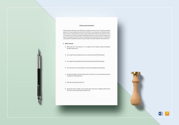 Worksheet Self-Assessment Template in Word, Apple Pages