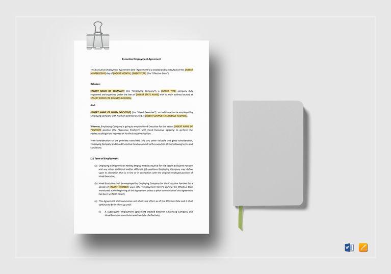 Executive Employment Agreement Template in Word, Apple Pages