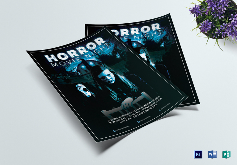 Thrilling Horror Movie Night Flyer Design Template in PSD, Word, Publisher