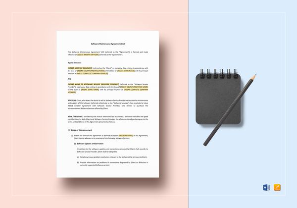 Software Maintenance Agreement VAR Template in Word, Apple Pages