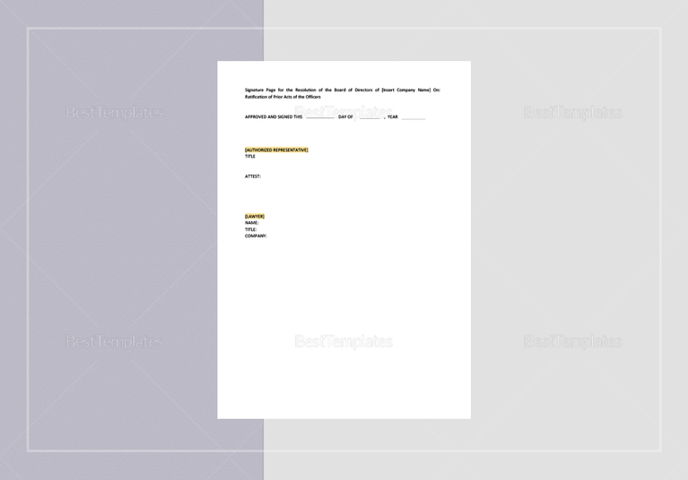 Shareholders Resolution Ratifying Prior Acts of Officers Template in ...
