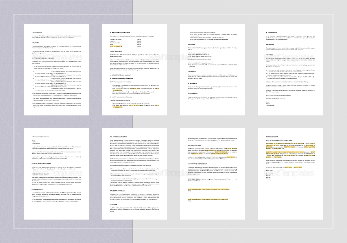 Rollover Agreement Many Value Provision Options Template in Word, Apple ...