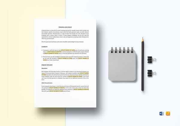 Personal Leave Policy Template in Word, Apple Pages