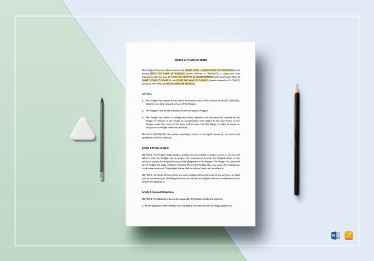 Pledge of Shares of Stock Template in Word, Apple Pages