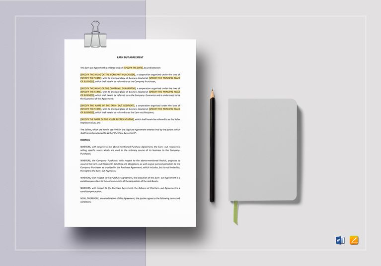 Earn out Clause Agreement Template in Word, Apple Pages