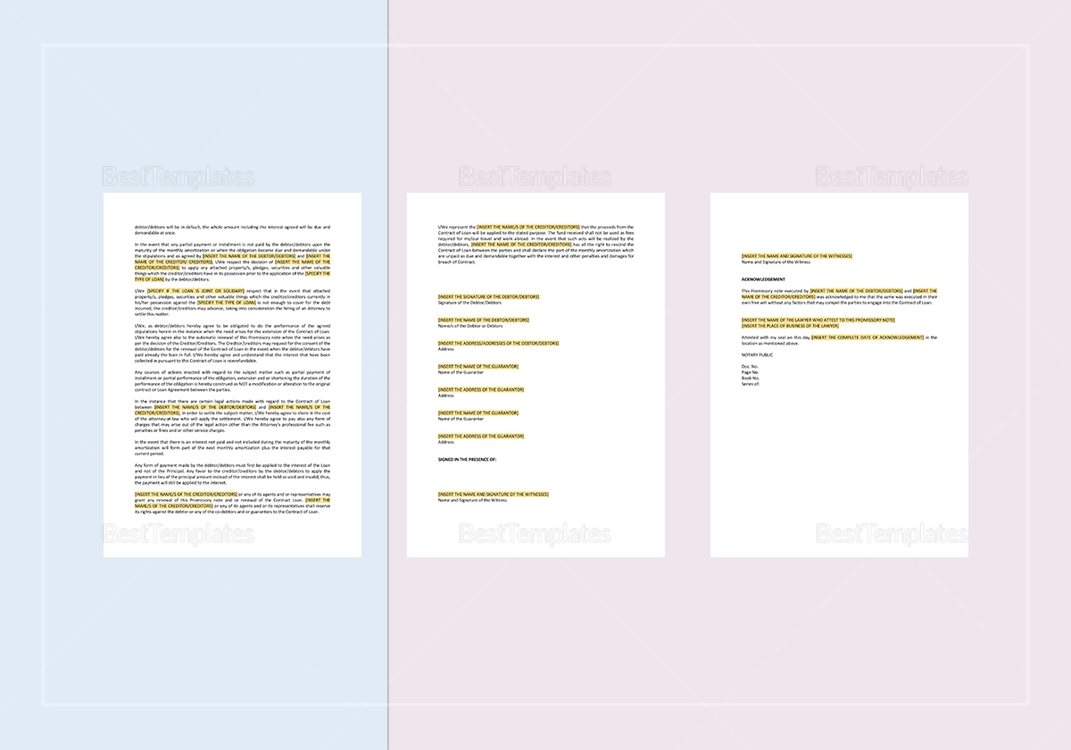 Promissory Note With Acknowledgement Template in Word, Apple Pages