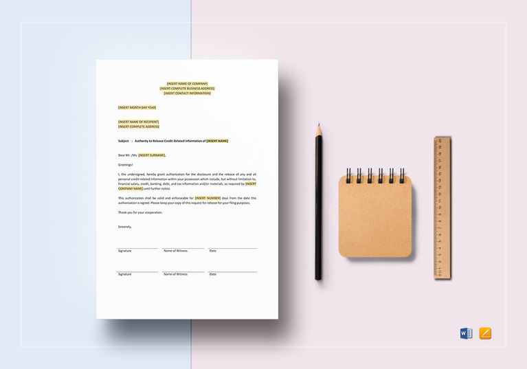 Authority to Release Credit Information Template in Word, Apple Pages