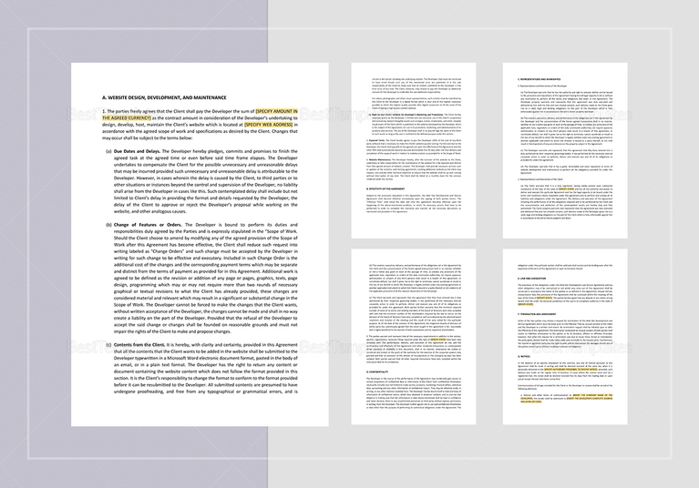 Website Development and Service Agreement Template in Word, Apple Pages