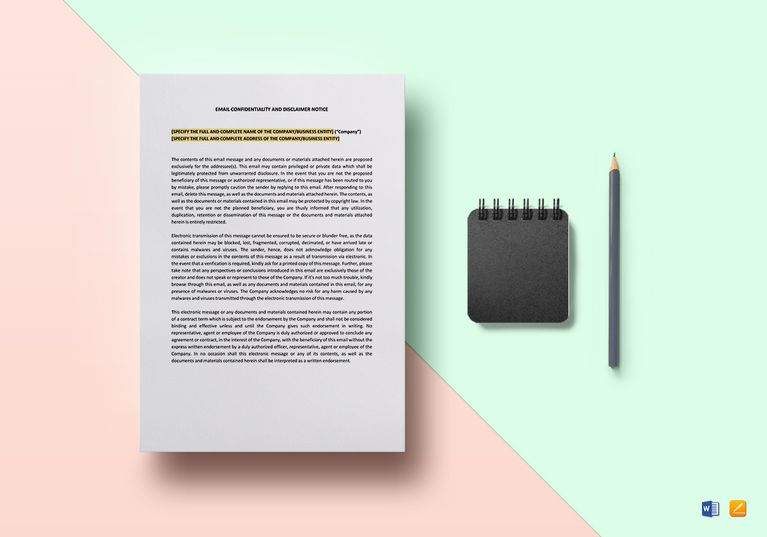 Email Confidentiality and Disclaimer Notice Template in Word, Apple Pages
