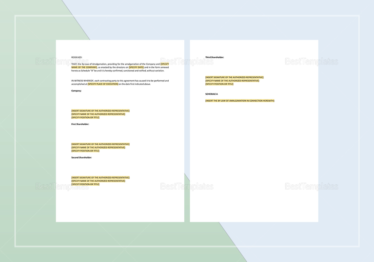 Confirmation of By-Law of Amalgamation Template in Word, Apple Pages