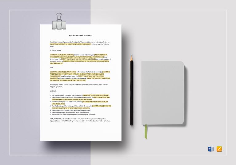 Affiliate Program Agreement Template in Word, Apple Pages