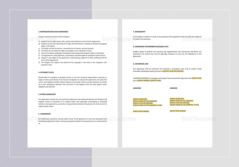 Assignment of Copyright Template in Word, Apple Pages