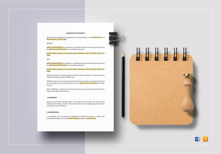 Assignment of Copyright Template in Word, Apple Pages