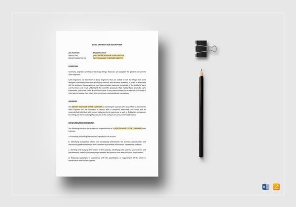 Sales Engineer Job Description Template in Word, Apple Pages
