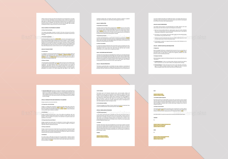 Music Band Contract Template in Word, Apple Pages