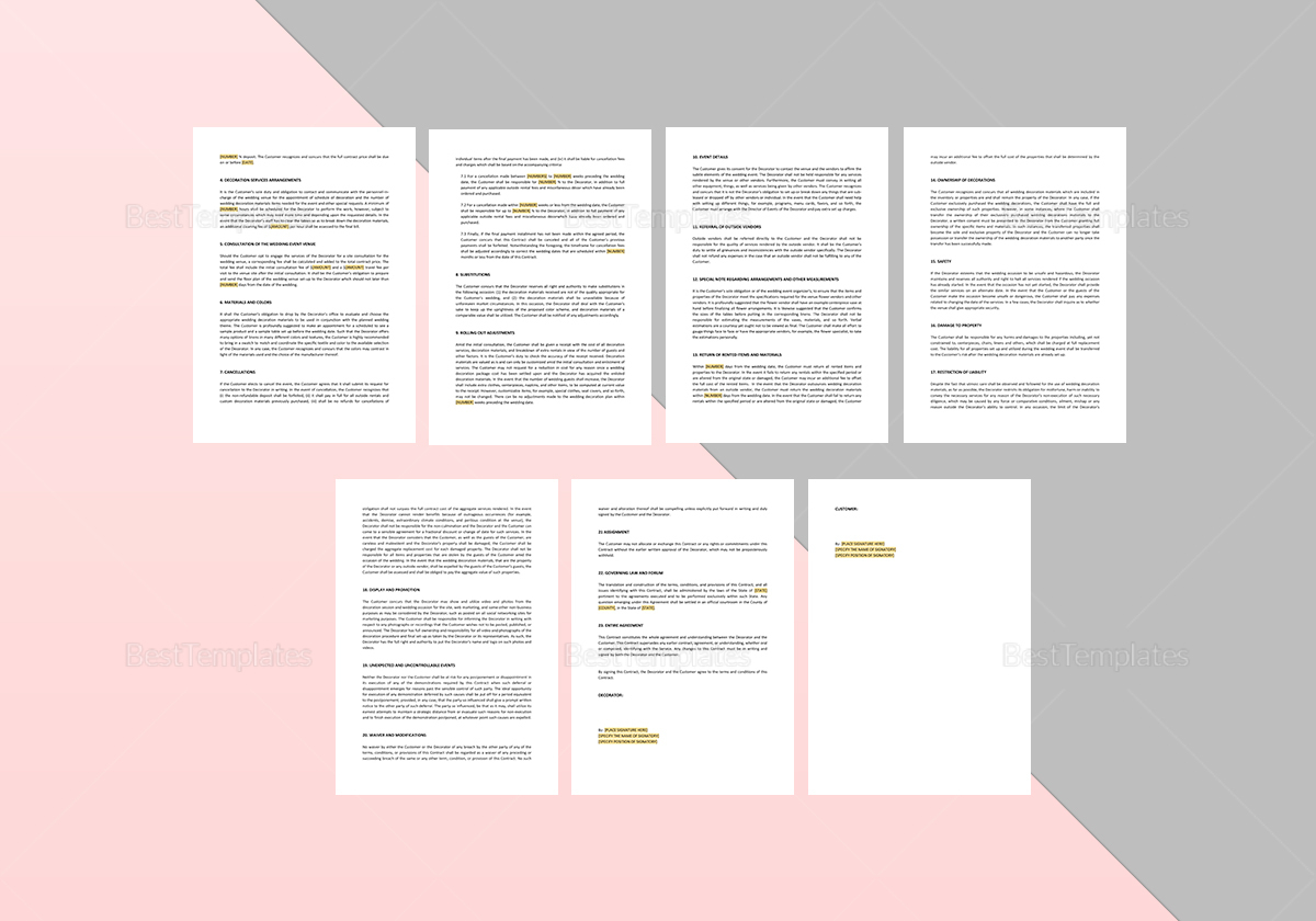 Wedding Decoration Contract Template In Word Apple Pages