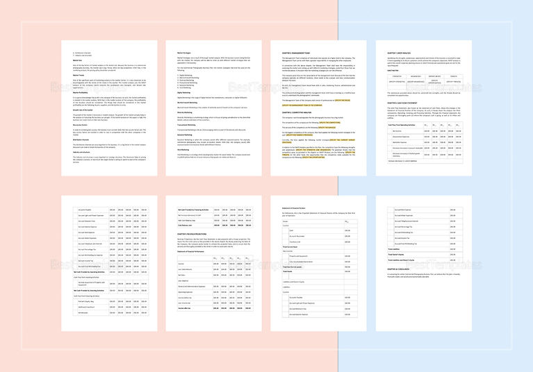 Commercial Photography Business Plan Template in Word, Apple Pages