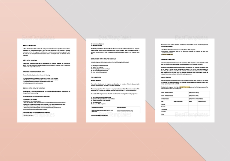 Employee Work Plan Template in Word, Apple Pages
