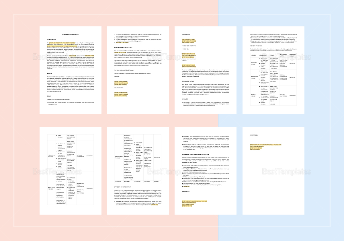 Club Sponsorship Proposal Template in Word, Apple Pages