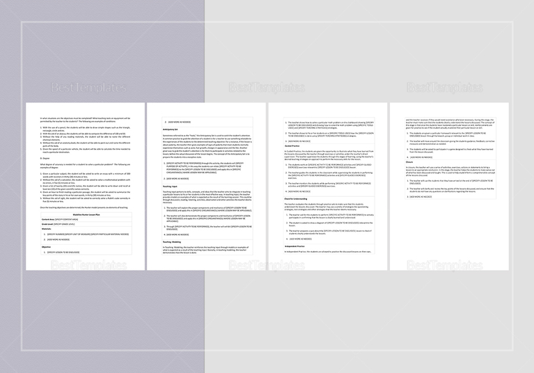 Madeline Hunter Lesson Plan Template in Word, Apple Pages