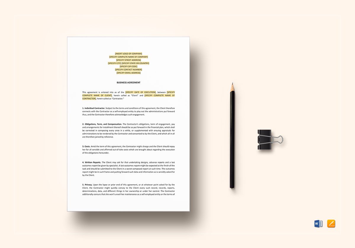 Business Agreement Between Two Parties Template In Word Apple Pages