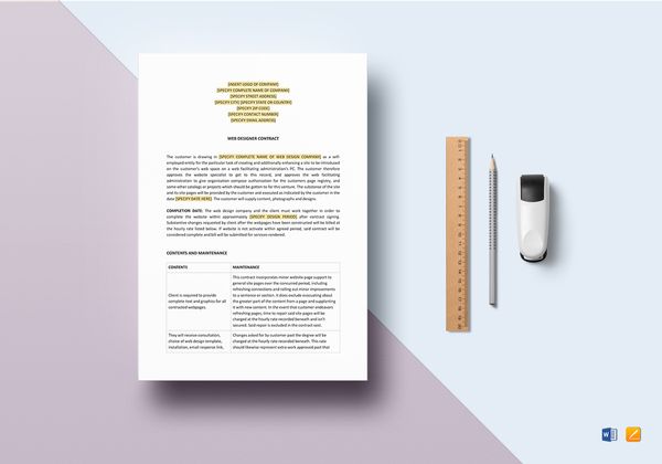 Web Designer Contract Template in Word, Apple Pages