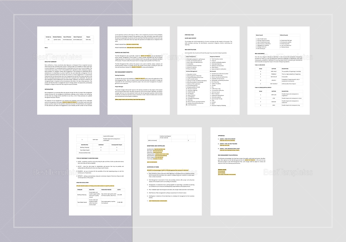 Risk Management Plan Template in Word, Apple Pages