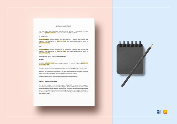 Sample Legal Binding Contract Template in Word, Apple Pages