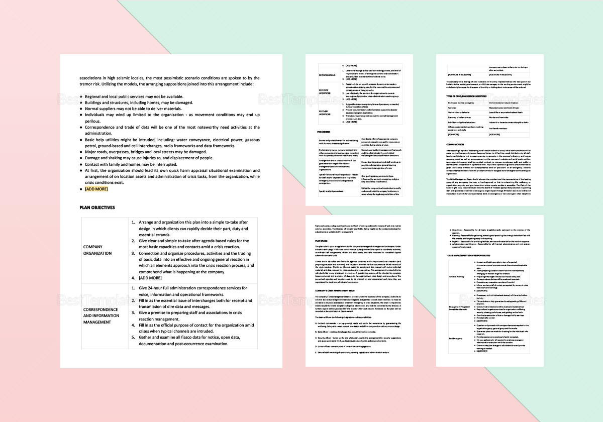 Crisis Management Plan Template In Word Apple Pages
