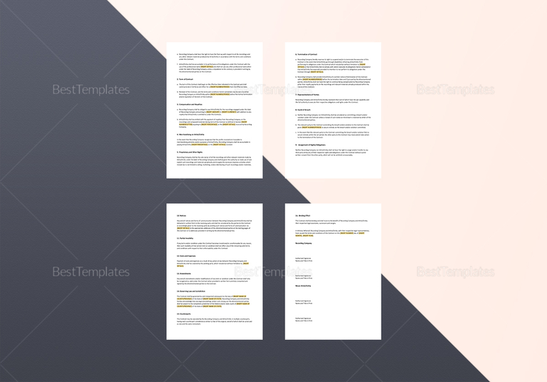Music Recording Contract Template in Word, Apple Pages