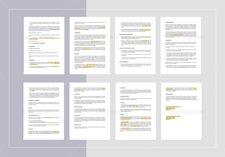 Temporary Employment Contract Template in Word, Apple Pages