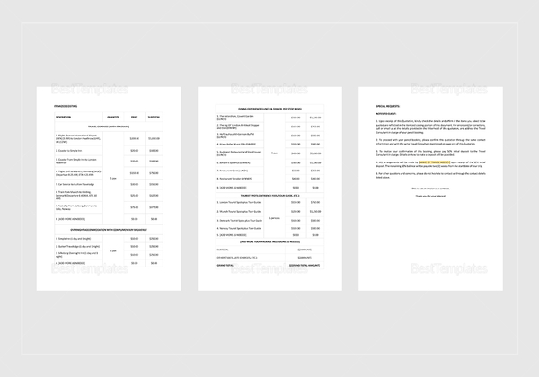 Tour Package Quotation Template in Word, Apple Pages