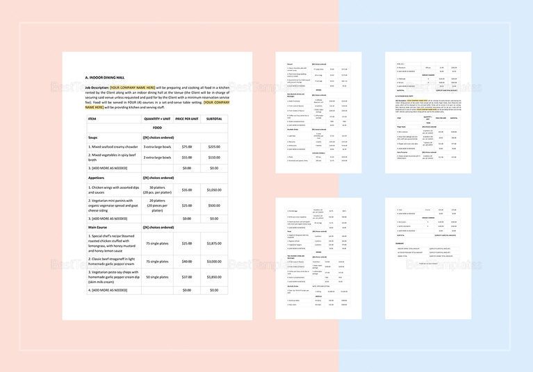 Catering Quotation Template in Word, Apple Pages